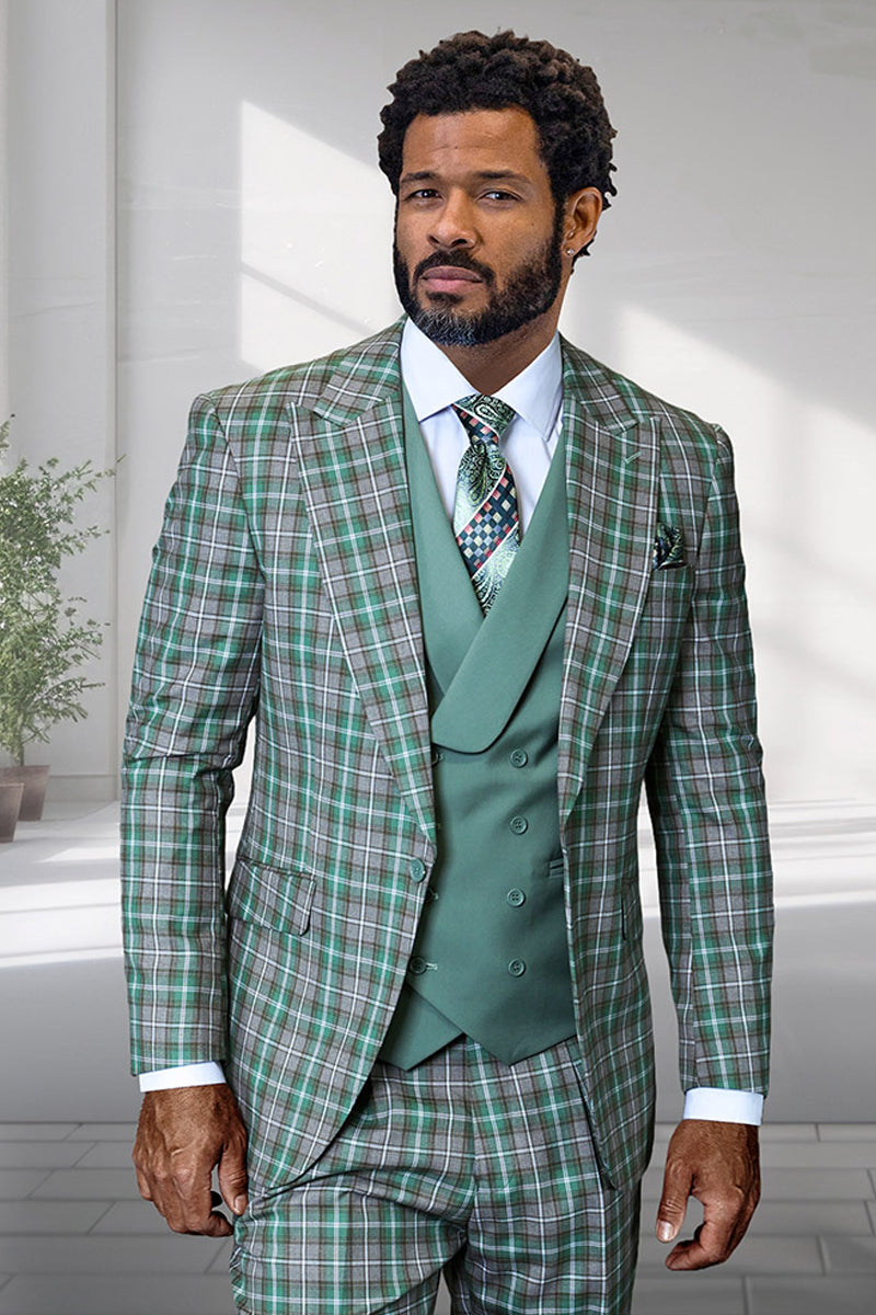 Men's Designer One Button Peak Lapel Italian Wool Suit with Double Bre ...