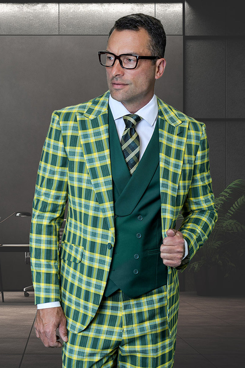 Men's Designer One Button Peak Lapel Italian Wool Suit with Double Bre ...