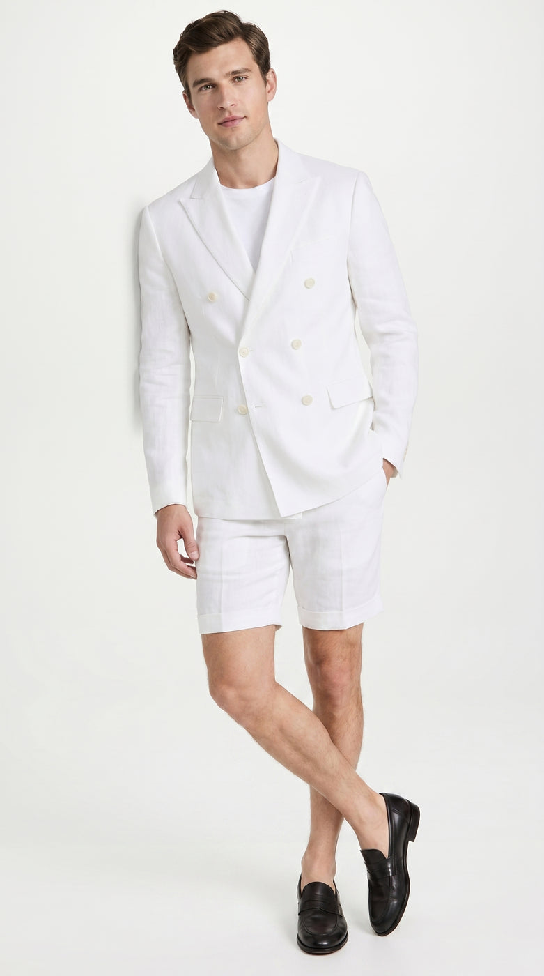 Men’s White Summer Suit with Shorts, 2 Piece Linen Style Wedding Beach ...