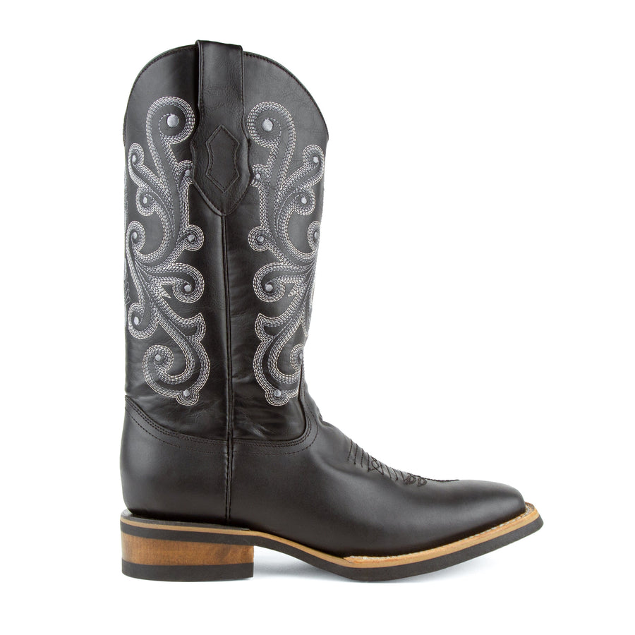 Ferrini USA Men's Ferrini French Square Toe Cowboy Boot in Black — MensUSA
