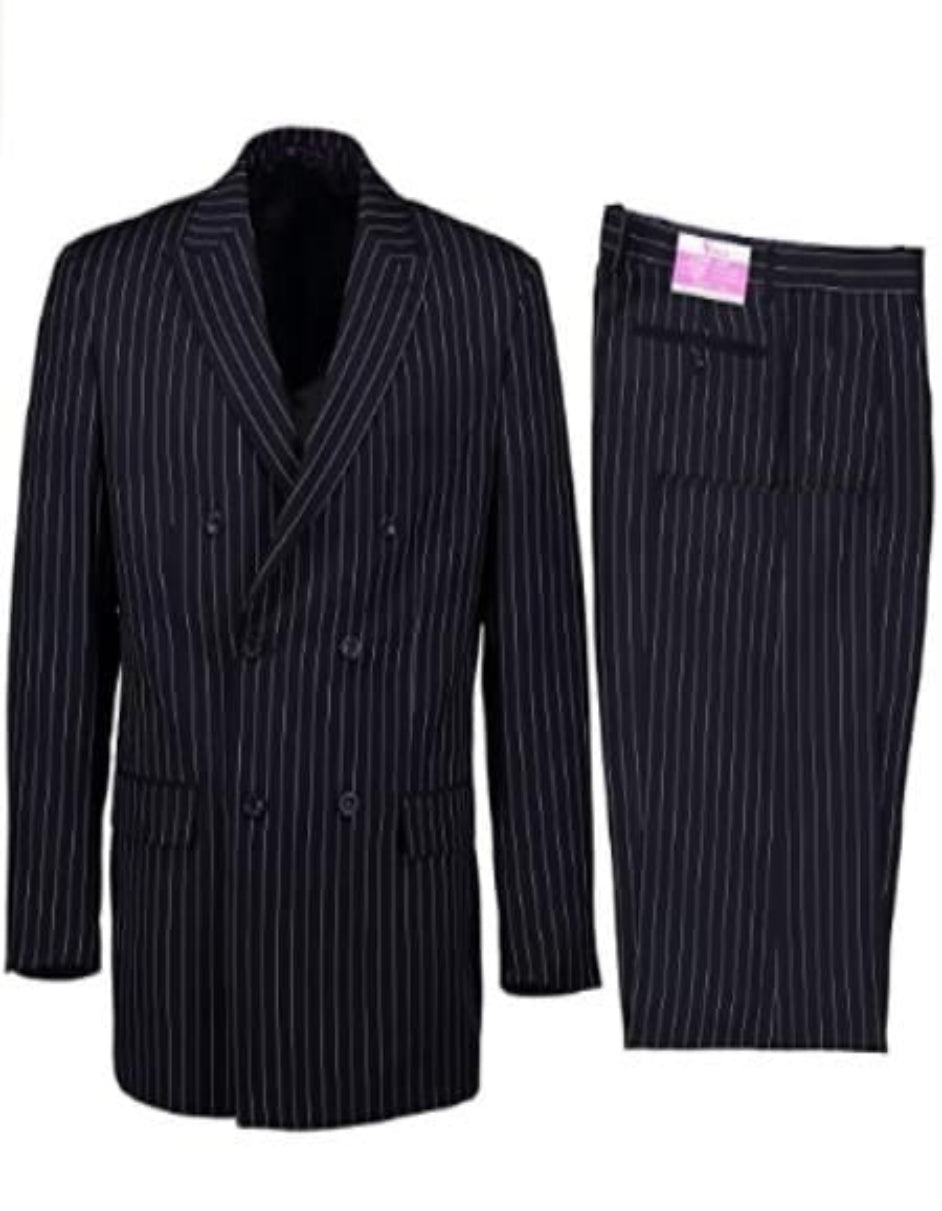 1920s Gangster Custom - Bold Gangster Pinstripe Suit Navy Blue — MensUSA