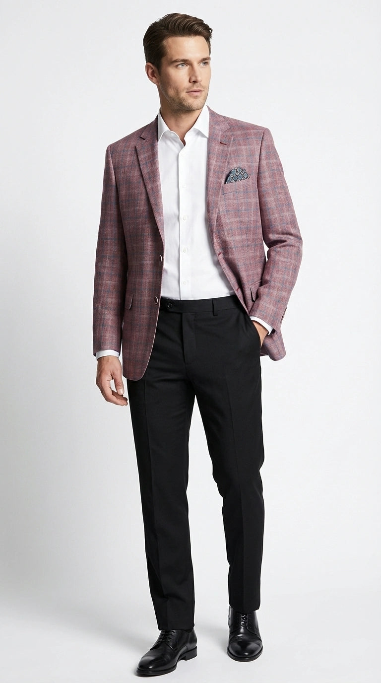 Mens Dusty Rose Mauve Pink with Tint of Blue Plaid Sport Coat Blazer ...