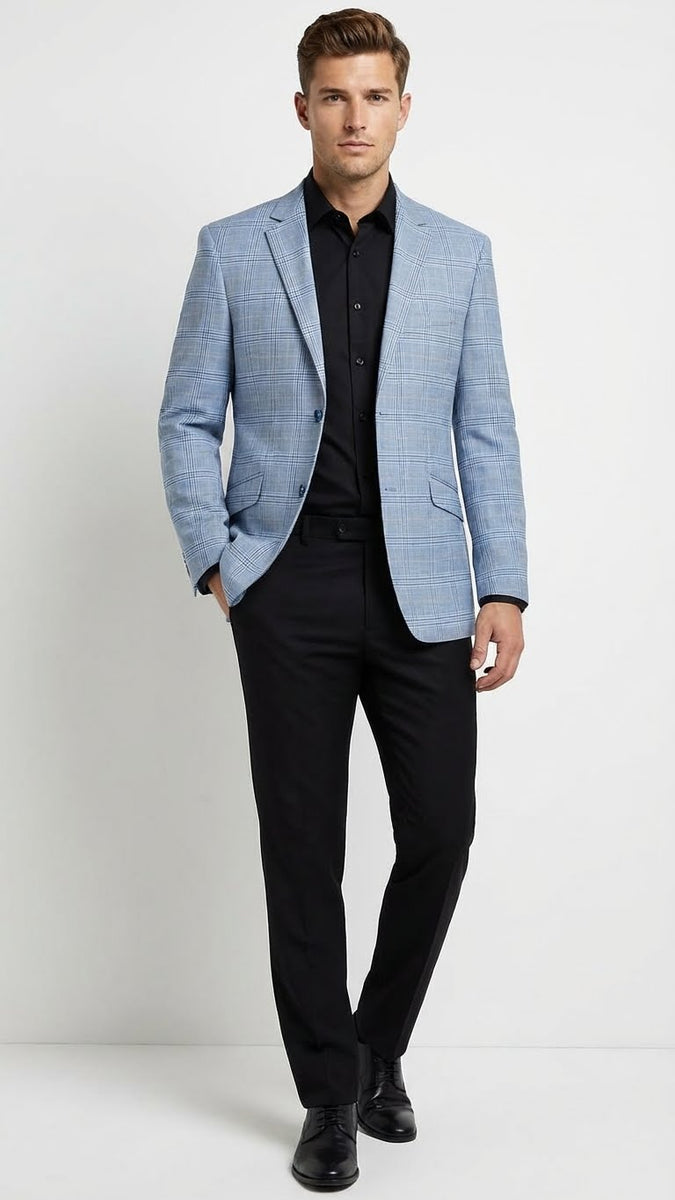 Men’s Big and Tall Light Blue Checkered Blazer and Sport Coat – Sky po ...