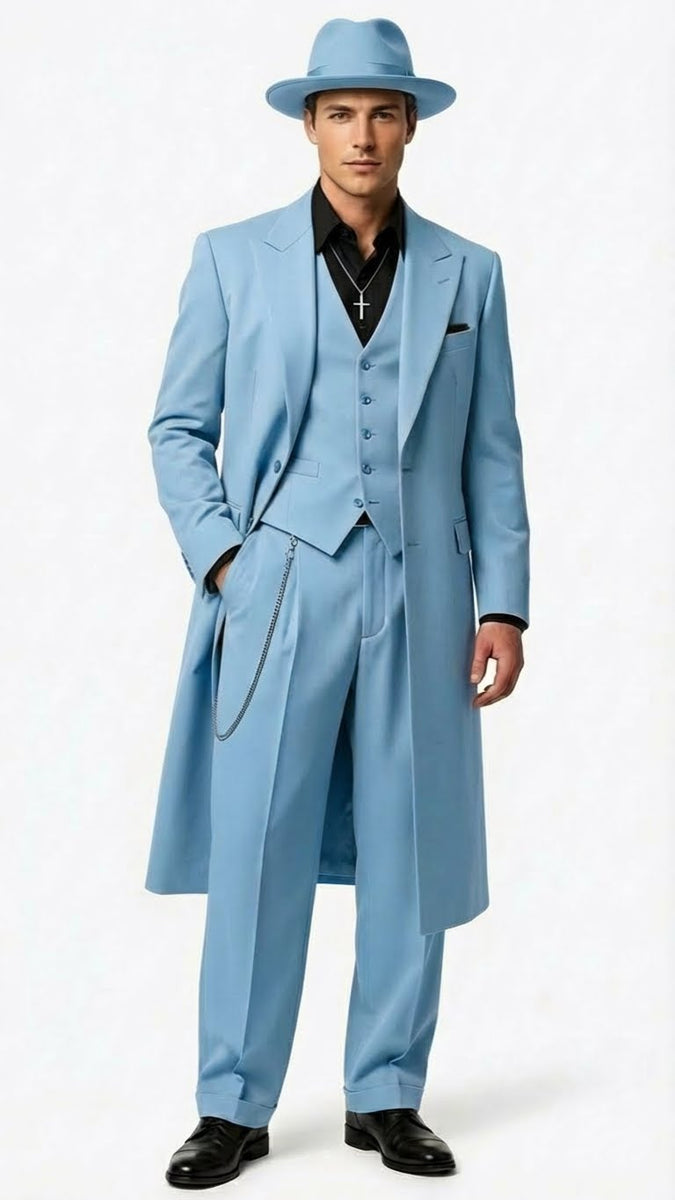 Men’s Light Blue Zoot Suit – 1920s Long Mafia Gangster Three-Piece Vin ...