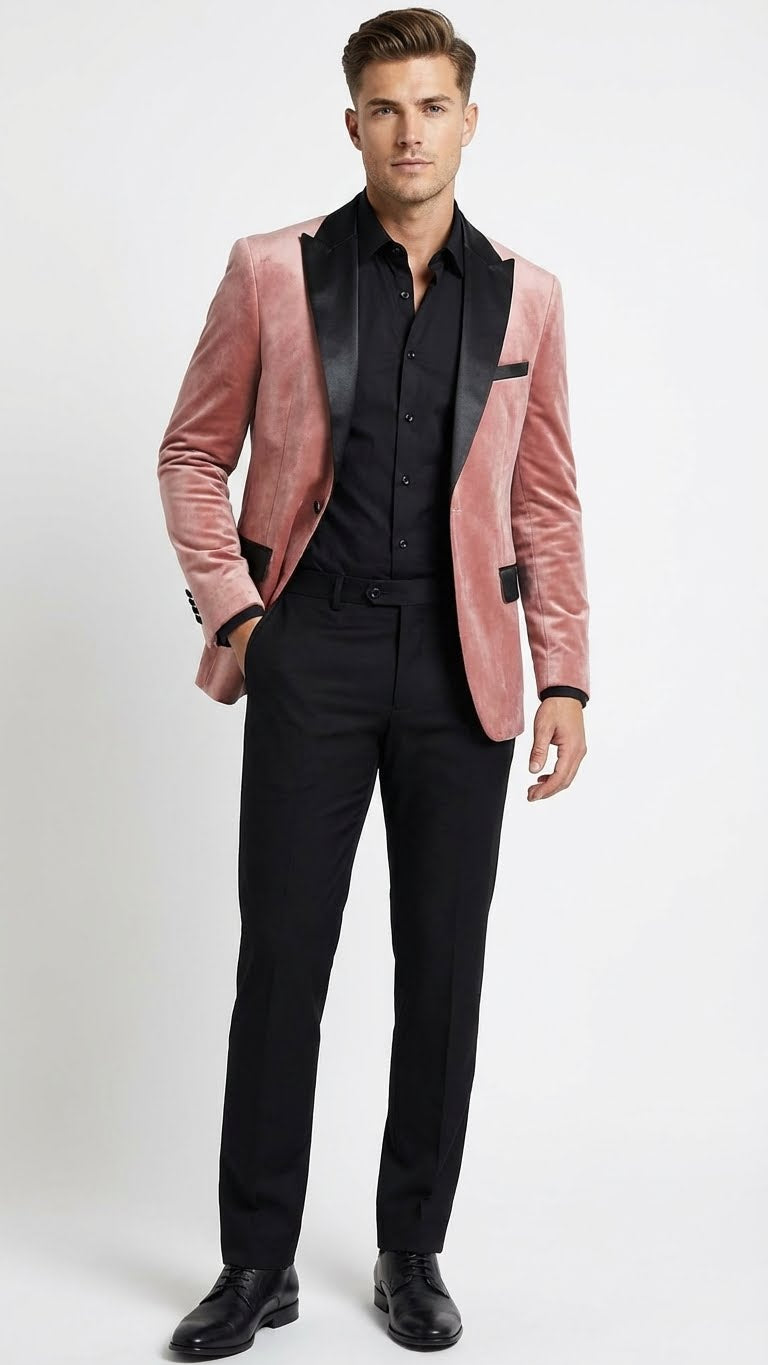 Men’s Dusty Rose Pink Velvet Blazer with Black Satin Lapel | Formal Sp ...