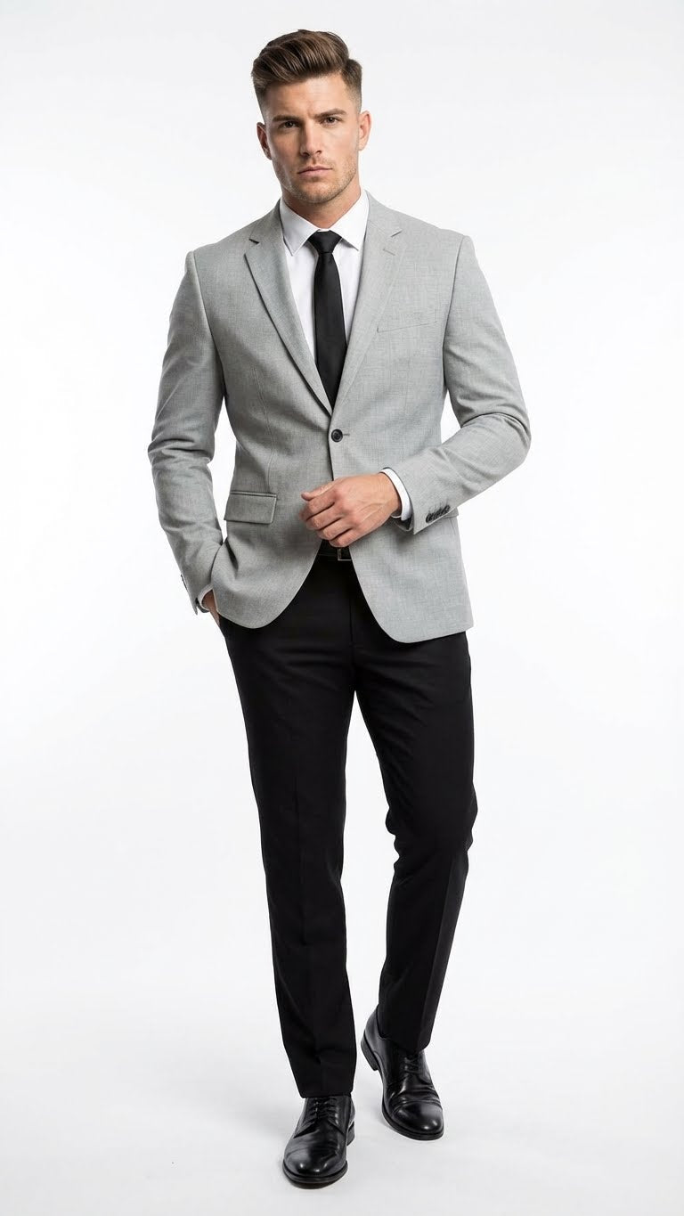 Men’s Light Grey Slim Fit Blazer Sport Coat with Black Pants | Premium ...