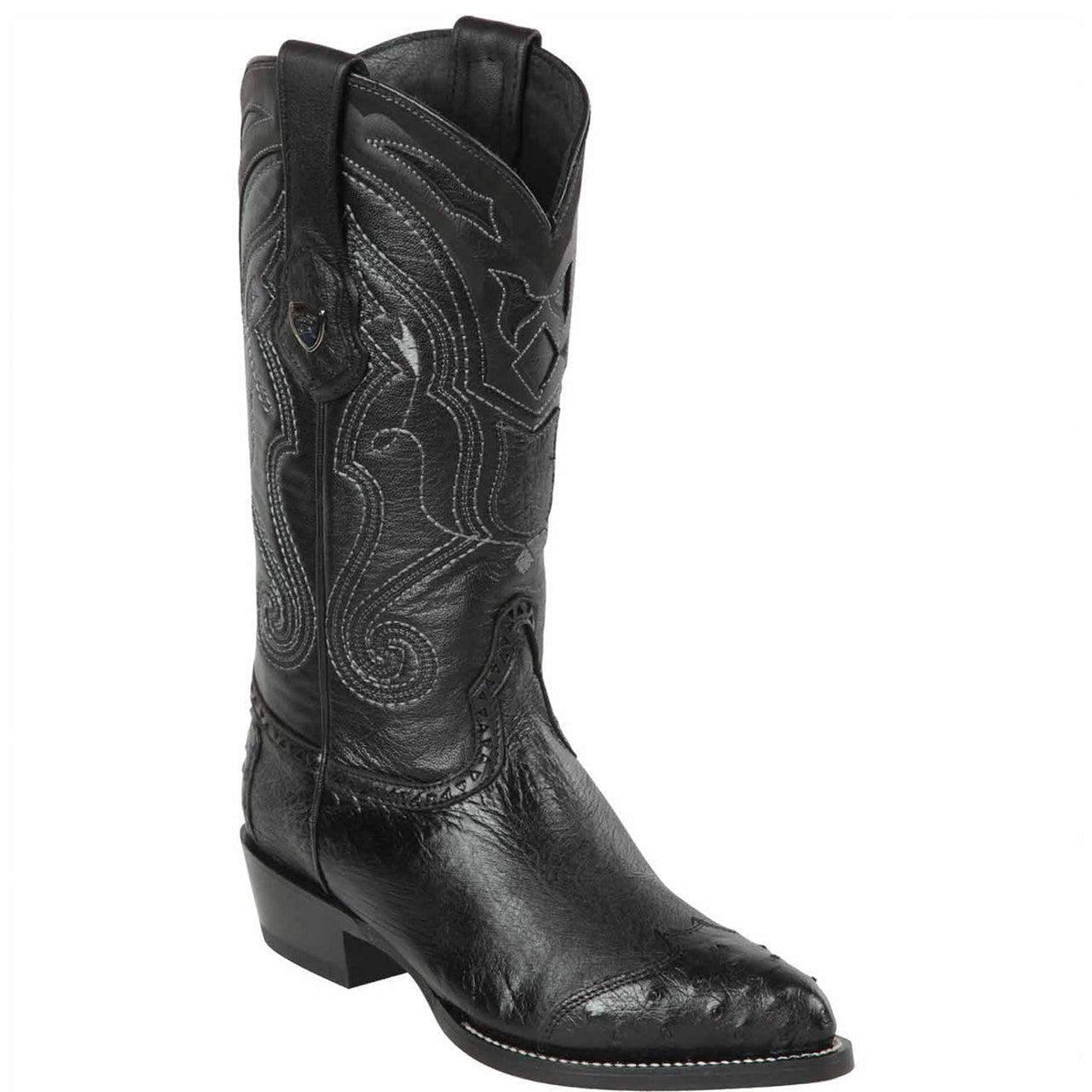 Smooth Ostrich Black Wingtip Cowboy Boots — MensUSA