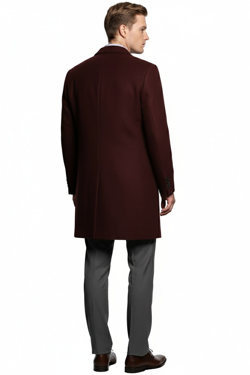 Men’s Burgundy Wool and Cashmere Car Coat – Classic Winter Topcoat for ...