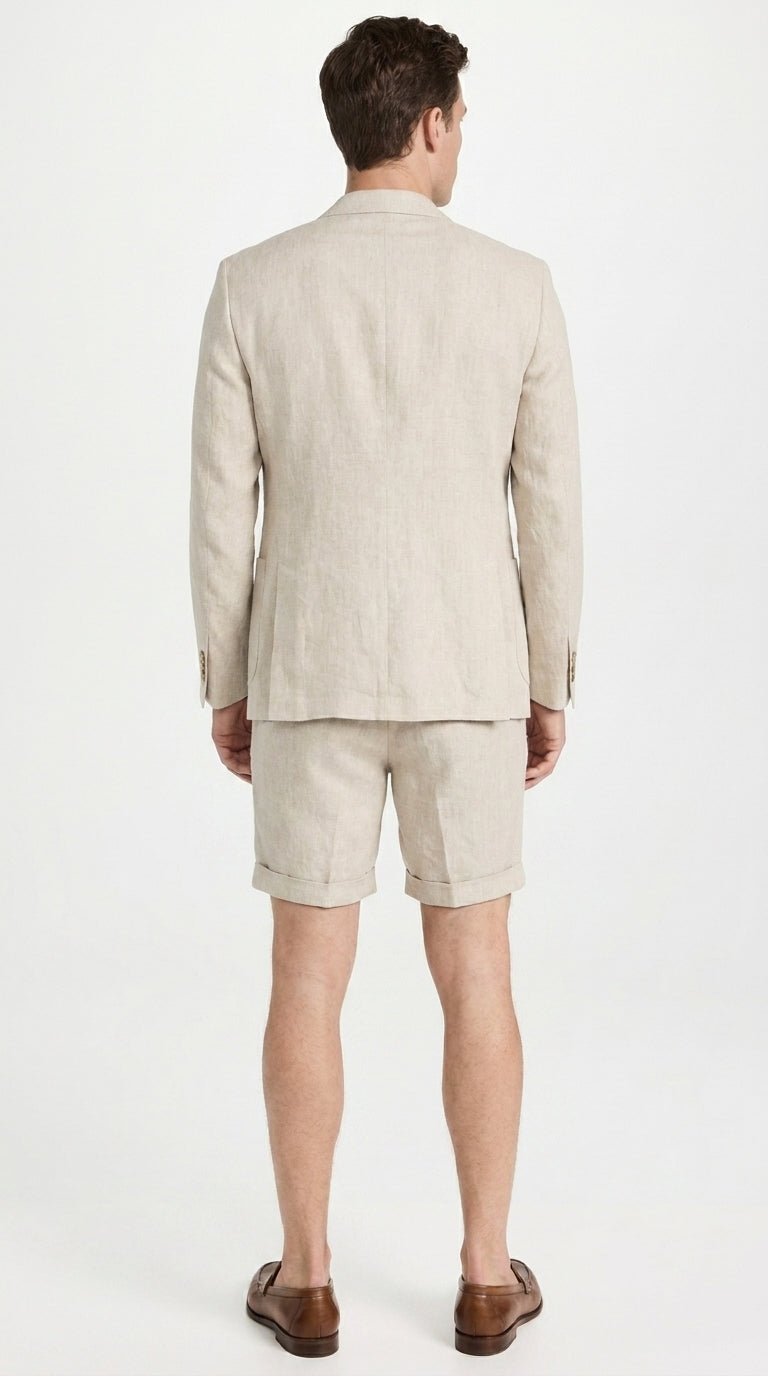 Men’s Tan Linen Suit with Shorts, 2 Piece Summer Short Suit, Casual Be ...