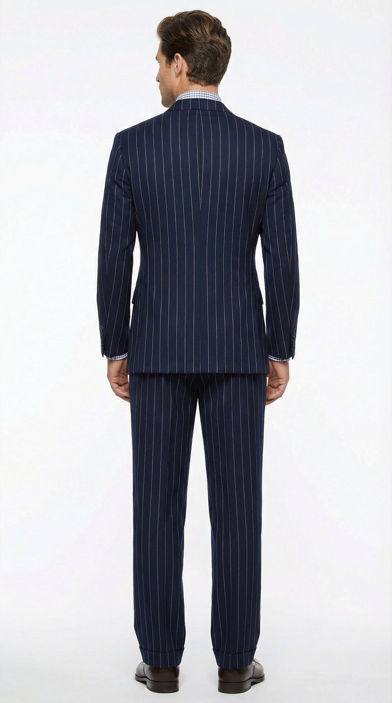 Men's Navy Blue Double Breasted Pinstripe Suit – Modern Fit — MensUSA