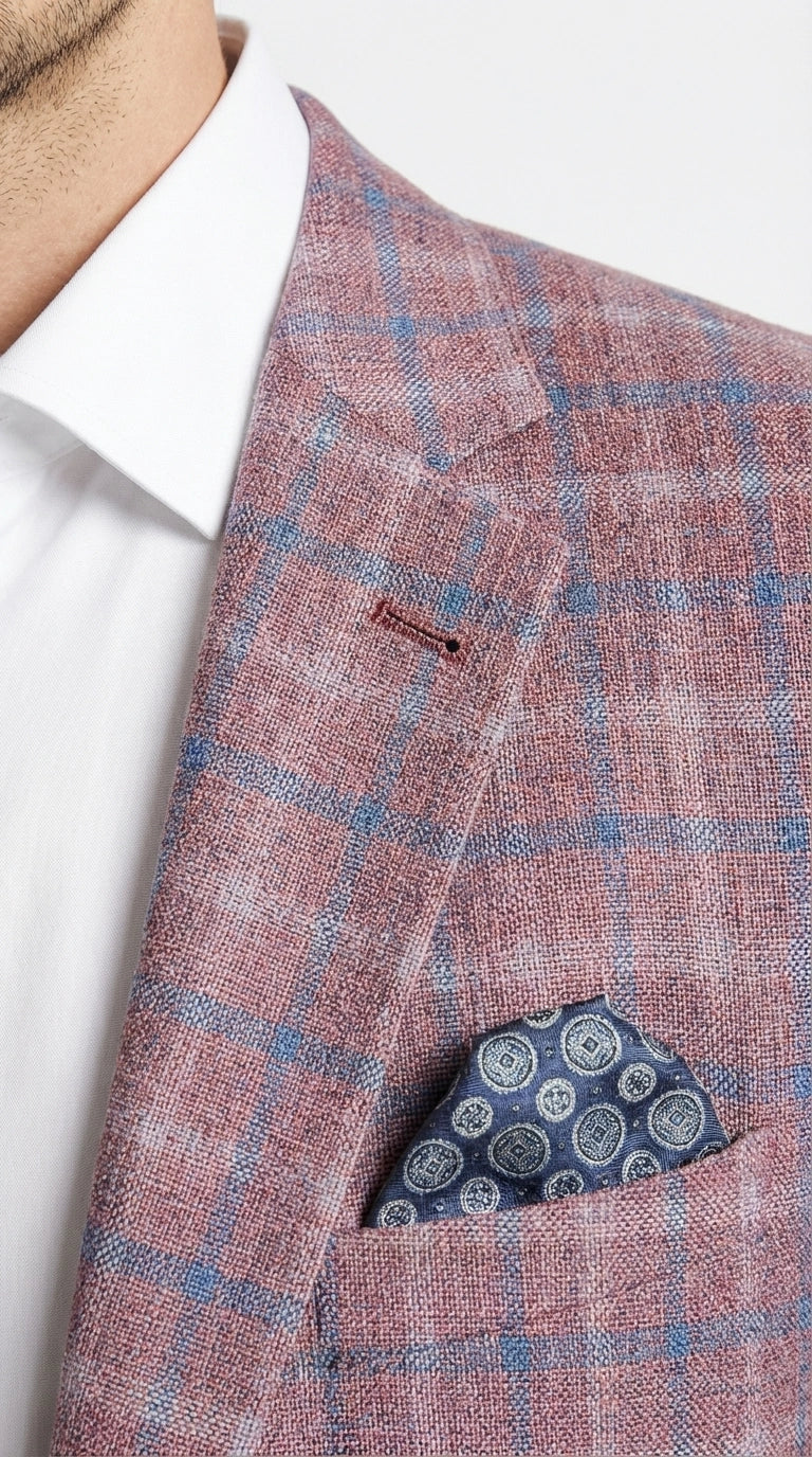 Mens Dusty Rose Mauve Pink with Tint of Blue Plaid Sport Coat Blazer ...
