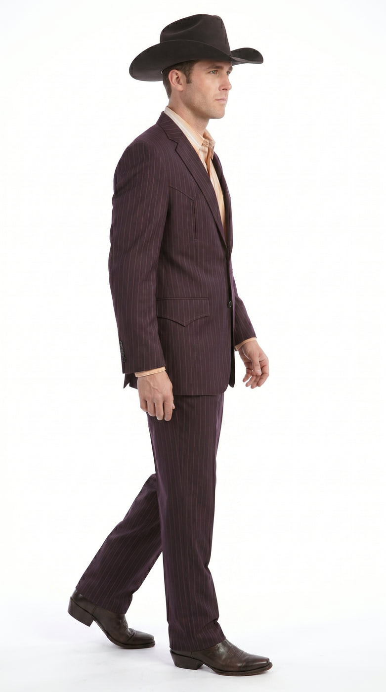 Men’s Brownish Black Pinstripe Western Suit, Cowboy Formal Wedding Ran ...