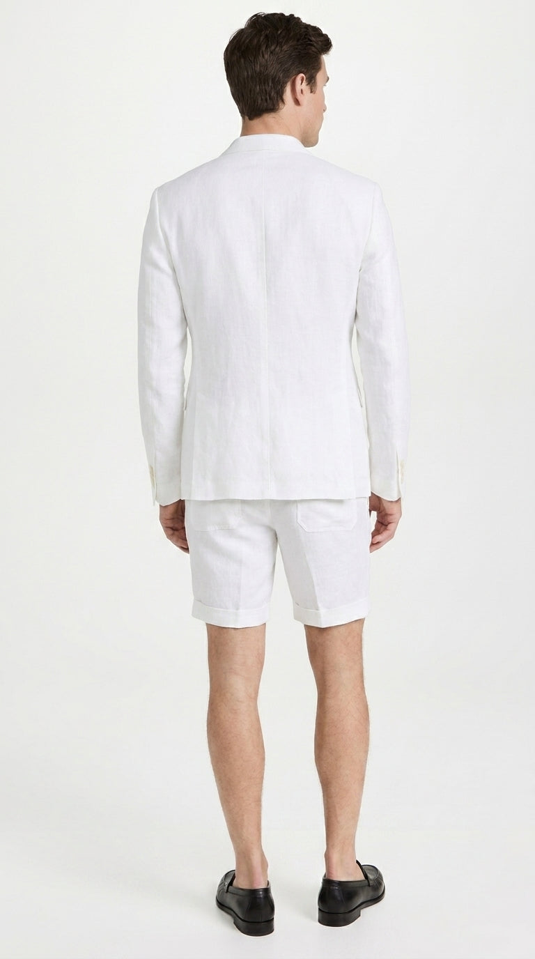 Men’s White Summer Suit with Shorts, 2 Piece Linen Style Wedding Beach ...
