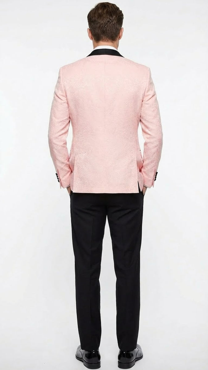 Men’s Blush Pink Tuxedo Suit Set with Black Shawl Lapel – 3 Piece Form ...