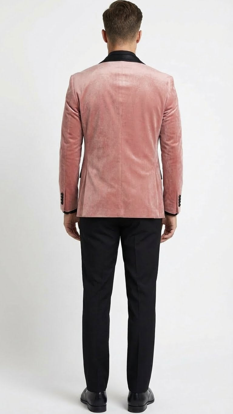 Men’s Dusty Rose Pink Velvet Blazer with Black Satin Lapel | Formal Sp ...
