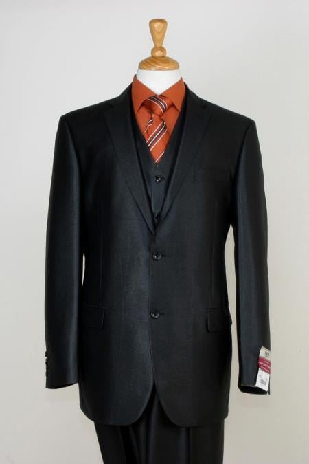 Men's 3 Piece Sharkskin Suit Flat Front Pants Shiny Flashy Satin Silky ...