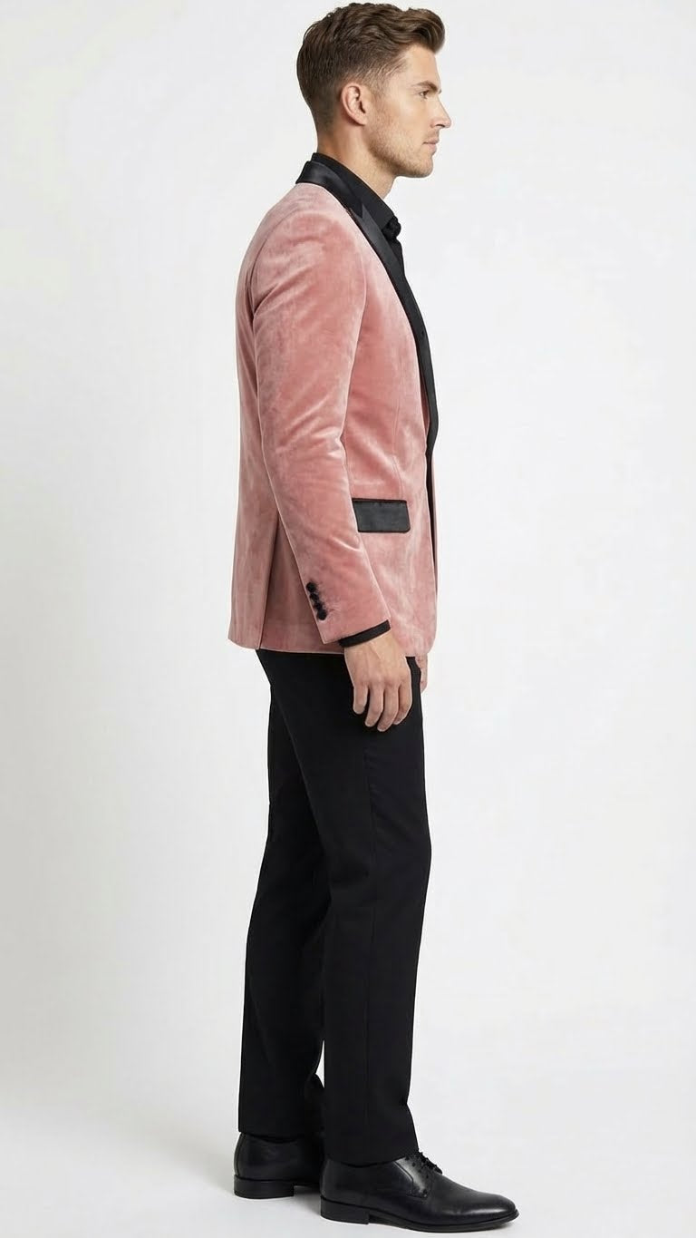 Men’s Dusty Rose Pink Velvet Blazer with Black Satin Lapel | Formal Sp ...