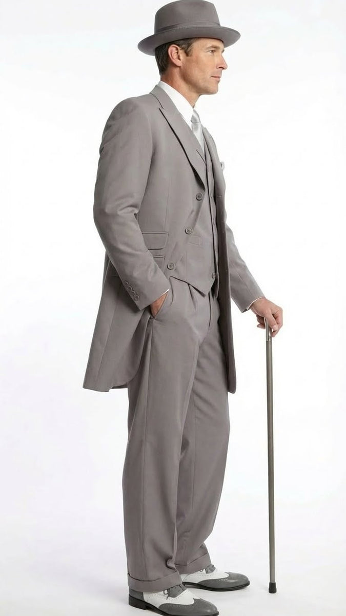 Men’s Gray Zoot Suit with Matching Hat and 1920s Shoes | Grey Vintage ...