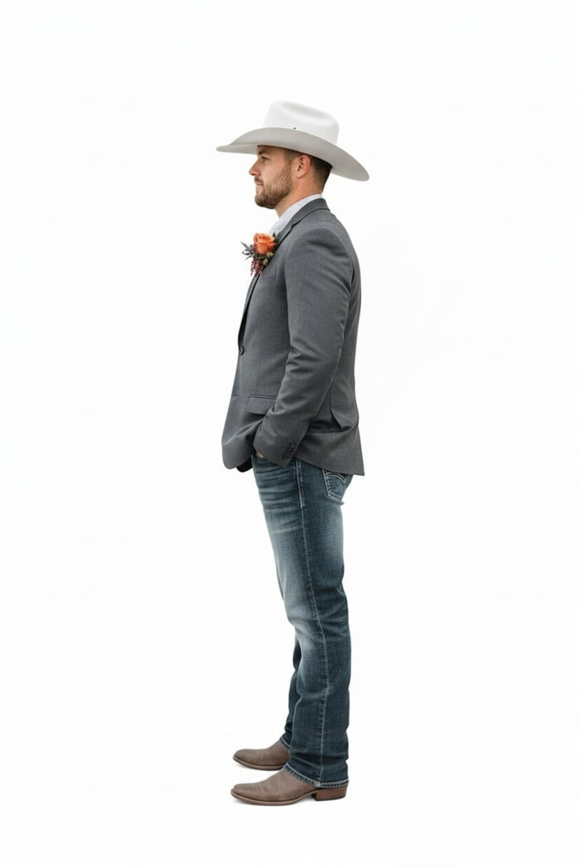 Mens Western Style Blazer – Classic Gray Cowboy Suit Jacket for Weddin ...