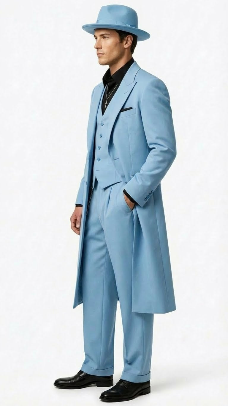 Men’s Light Blue Zoot Suit – 1920s Long Mafia Gangster Three-Piece Vin ...