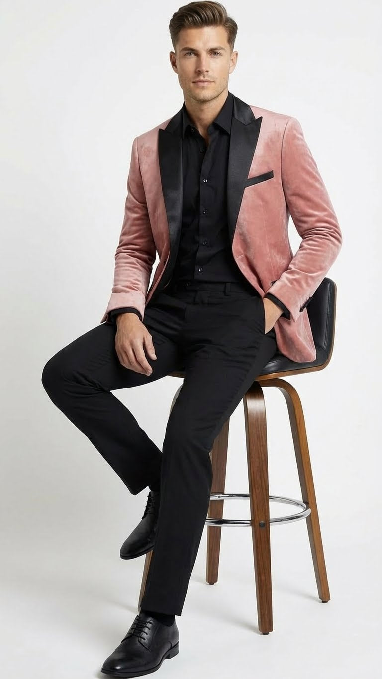 Men’s Dusty Rose Pink Velvet Blazer with Black Satin Lapel | Formal Sp ...