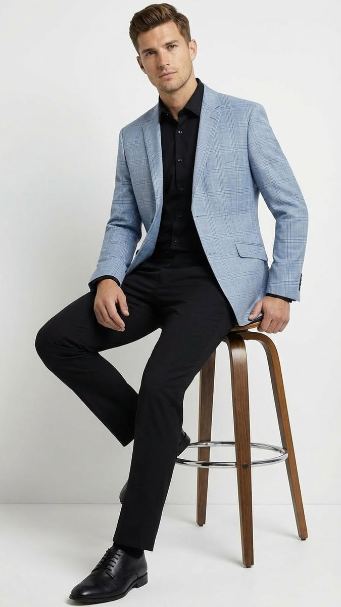 Men’s Big and Tall Light Blue Checkered Blazer and Sport Coat – Sky po ...