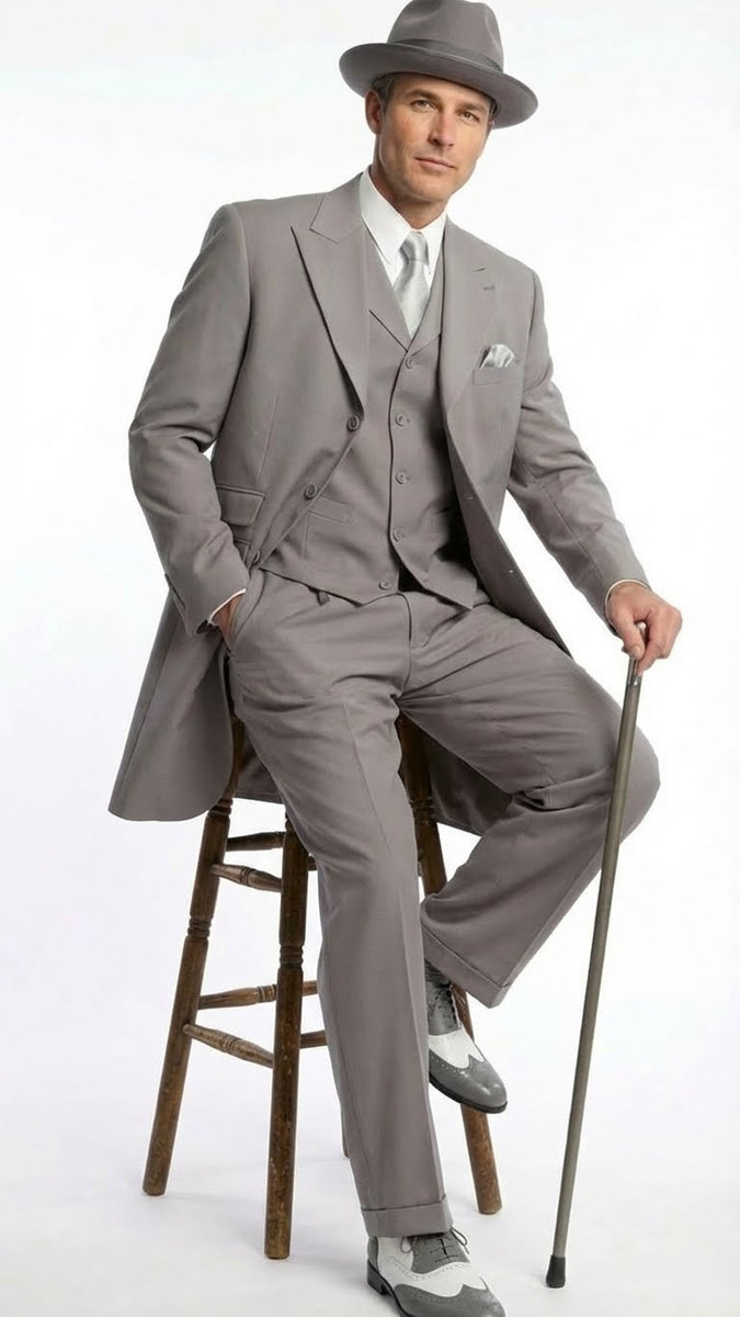 Men’s Gray Zoot Suit with Matching Hat and 1920s Shoes | Grey Vintage ...