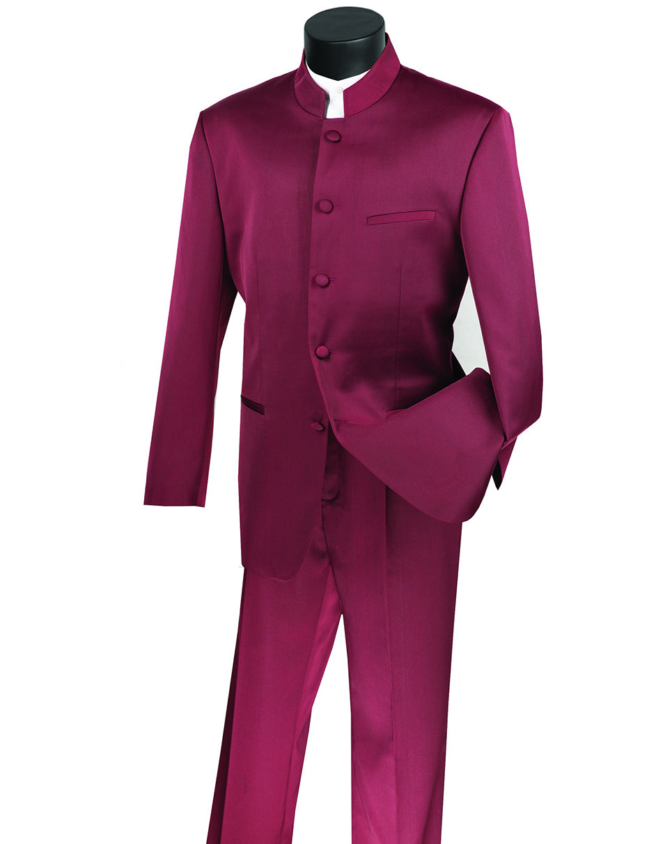 Mens 5 Button Mandarin Collar Tuxedo Suit in Burgundy — MensUSA