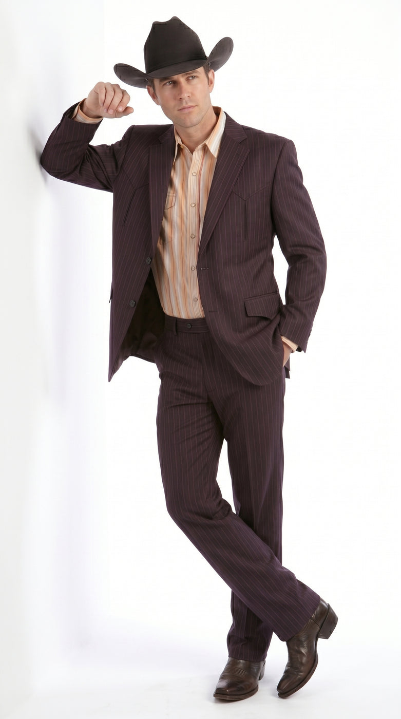 Men’s Brownish Black Pinstripe Western Suit, Cowboy Formal Wedding Ran ...