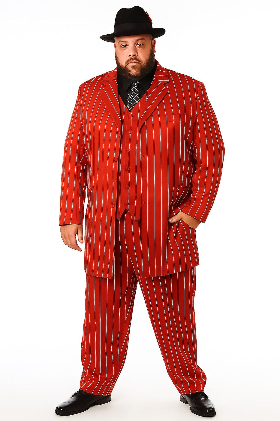 Men’s Red Pinstripe Zoot Suit – 1920s Gangster Pimp Style with Long Ja ...