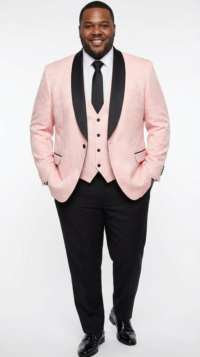 Men’s Blush Pink Tuxedo Suit Set with Black Shawl Lapel – 3 Piece Form ...