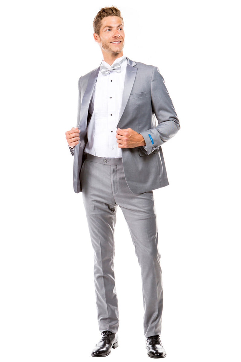"Men's Slim Fit Two Button Wedding Tuxedo - Light Grey Prom 2025 Suit ...