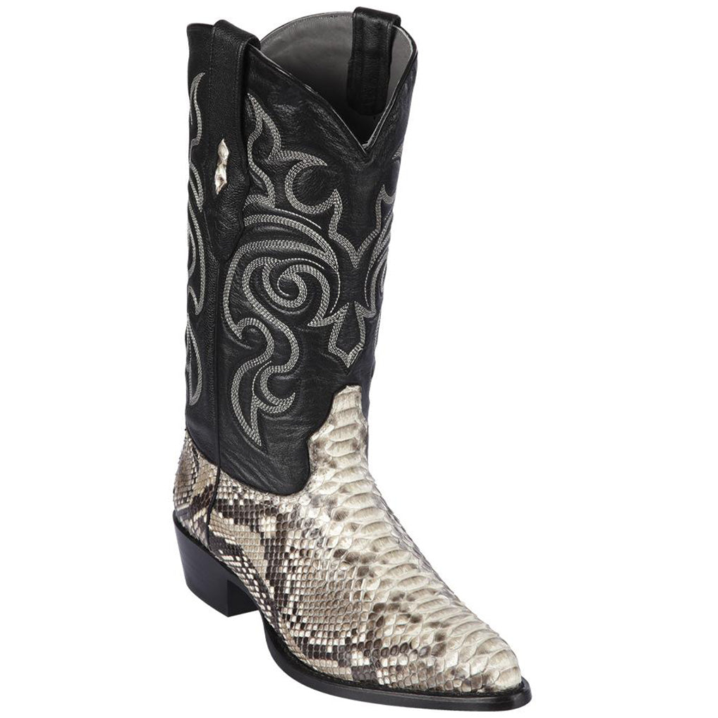 Natural Python Snakeskin J-Toe Cowboy Boots — MensUSA
