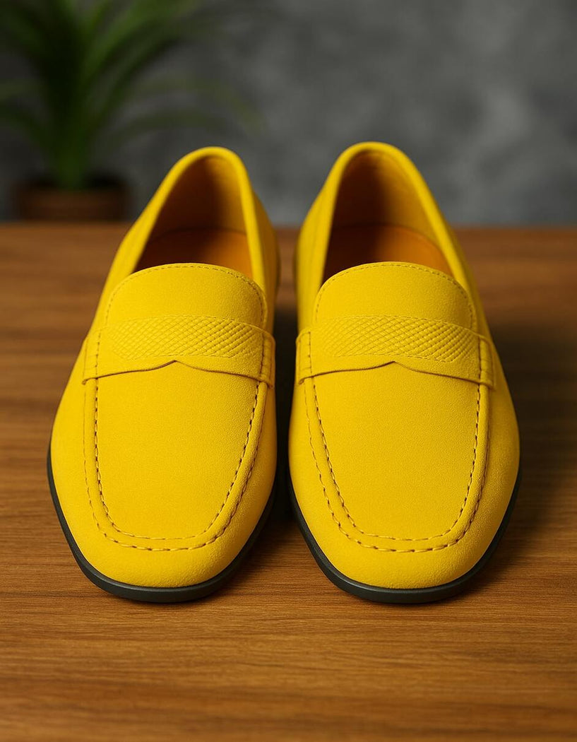 Men's Yellow Suede Loafers – Casual Slip-On Moccasin Driving Shoes ...