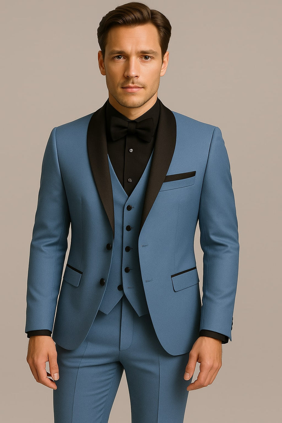 Steel Blue Tuxedo Suit with Black Shawl Lapel – 3 Piece Slim Fit Weddi ...