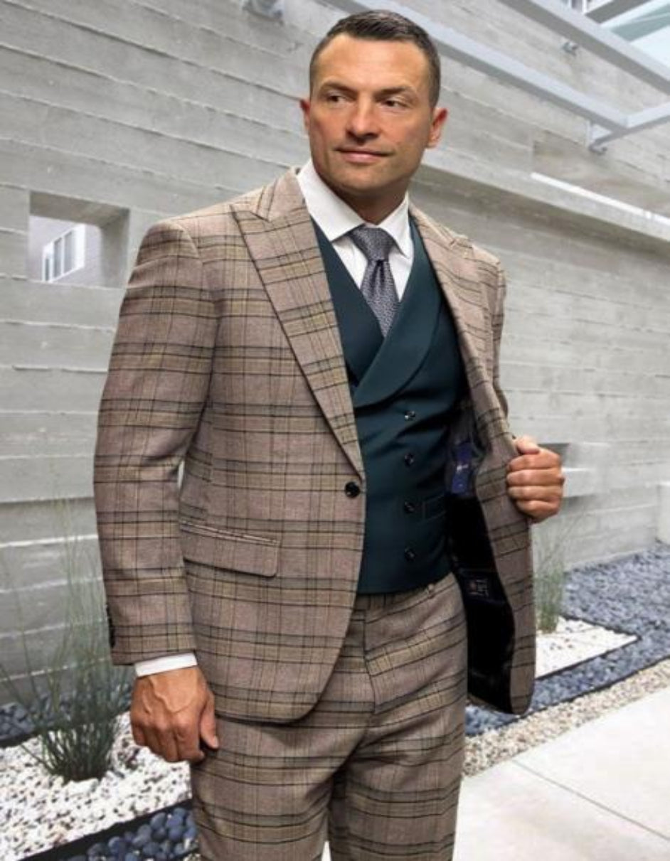 Athletic Suit - Jade Windowpane - Plaid Suit Modern Fit Side Vented Su ...