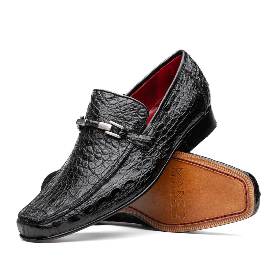 Marco Di Milano Fabro Men's Shoes Black Exotic Crocodile Horsebit Loaf ...