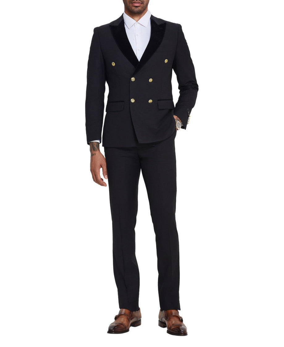 Black 2 Piece Slim Fit Double Breasted Tuxedo — MensUSA