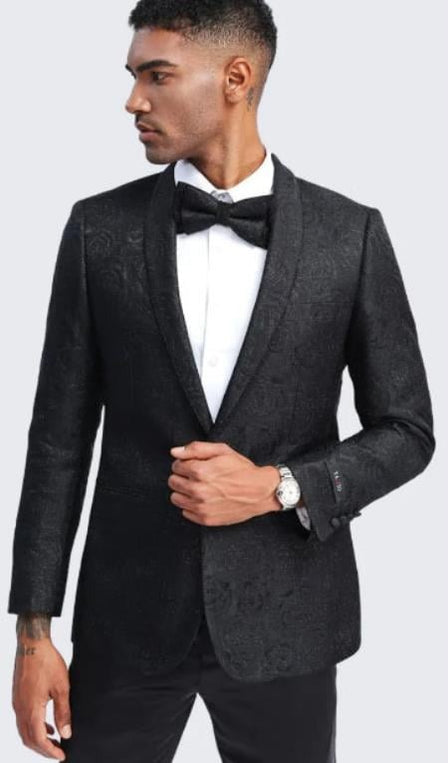MensUSA Black Patterned Floral Tuxedo Jacket - Sleek Formalwear
