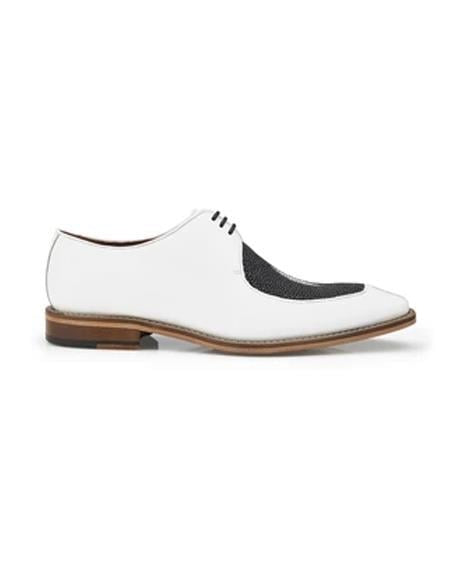 MensUSA Black & White Genuine Leather Mario Blucher Dress Shoes ...