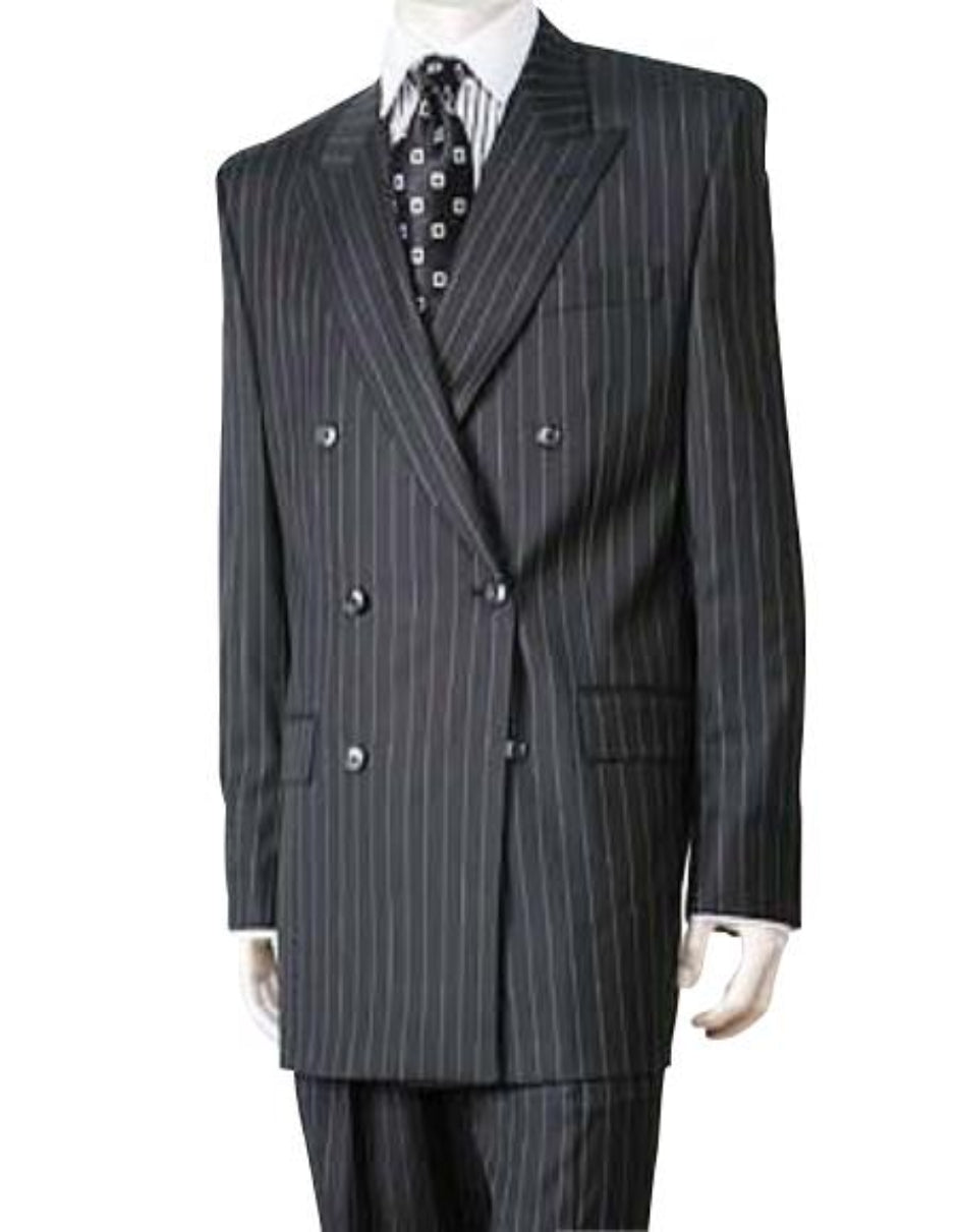 Black/PS Stripe Pinstripe Double Breasted Suits Super 140s Tetron~Rayo ...