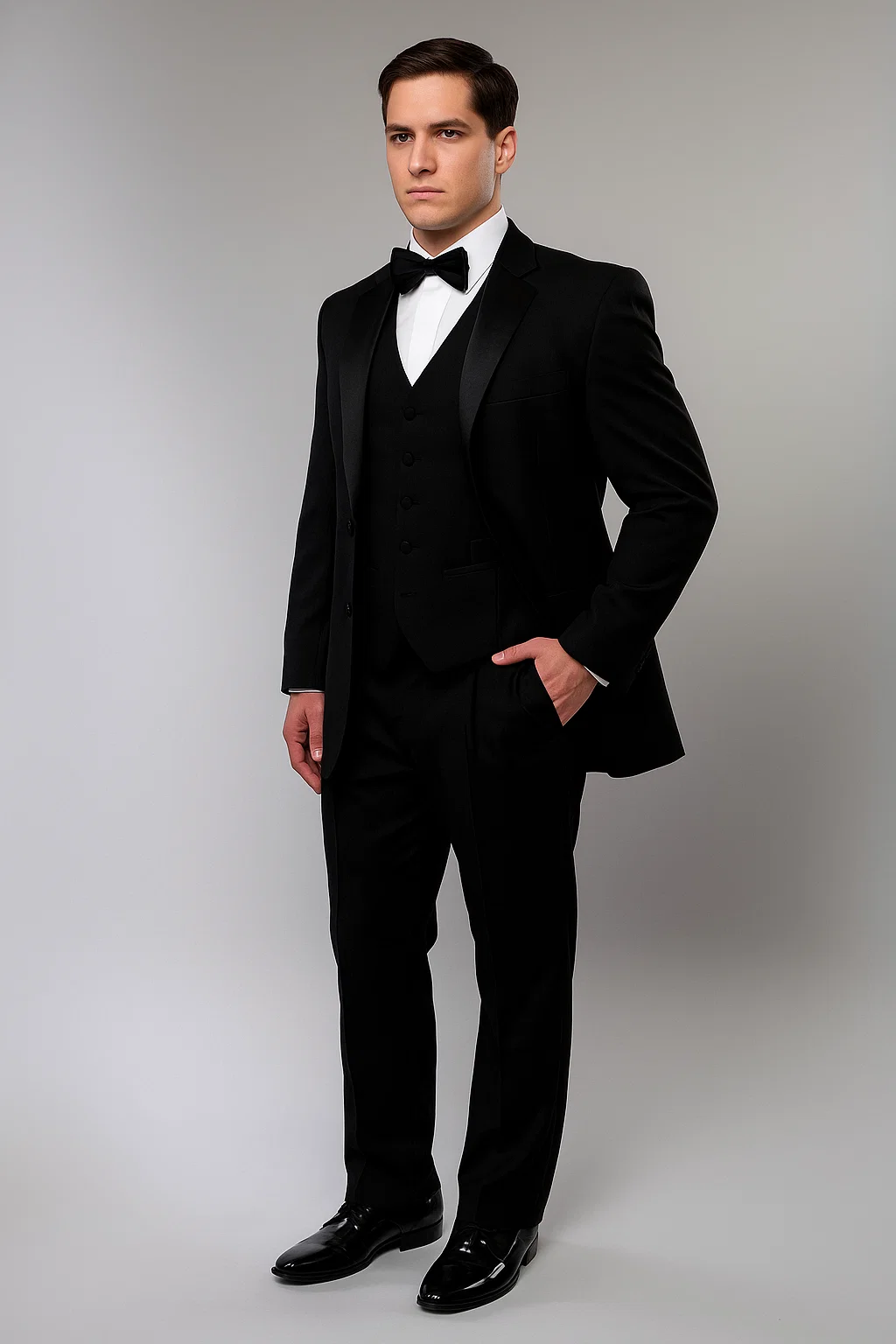 Black 2 Button Closure One Besom Pocket Tuxedo — MensUSA