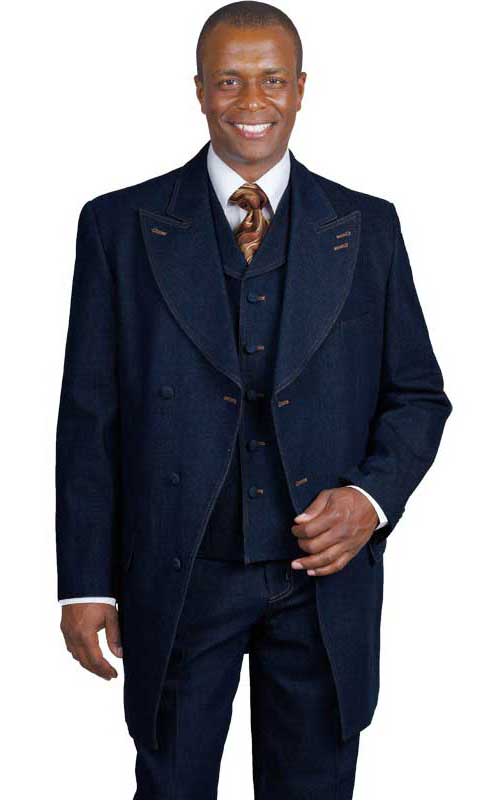 Men's Blue Denim Vested Urban Milano Suit — MensUSA