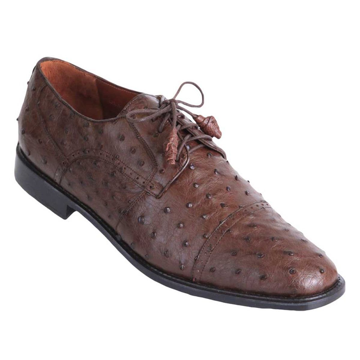 Los Altos Brown Full Quill Ostrich Cap Toe Men’s Lace Up Shoes — MensUSA
