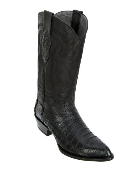 Los Altos Boots Caiman Belly Black Cowboy Boots J-Toe — MensUSA