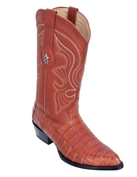 Los Altos Boots Caiman Belly Cognac Cowboy Boots J-Toe — MensUSA