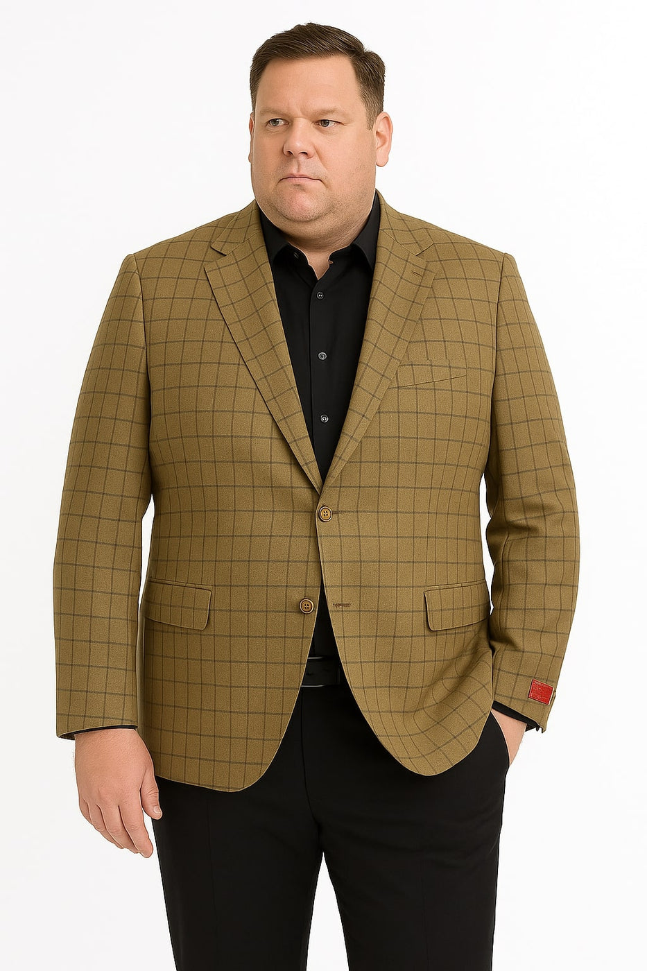 Men's Tan Plaid Blazer – Windowpane Checkered Taupe Colar with Conserv ...