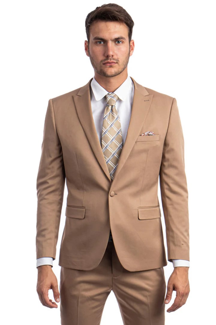 Tan Suits For Wedding - Tan Groomsmen Suits - Tan Skinny Fit Tuxedo ...