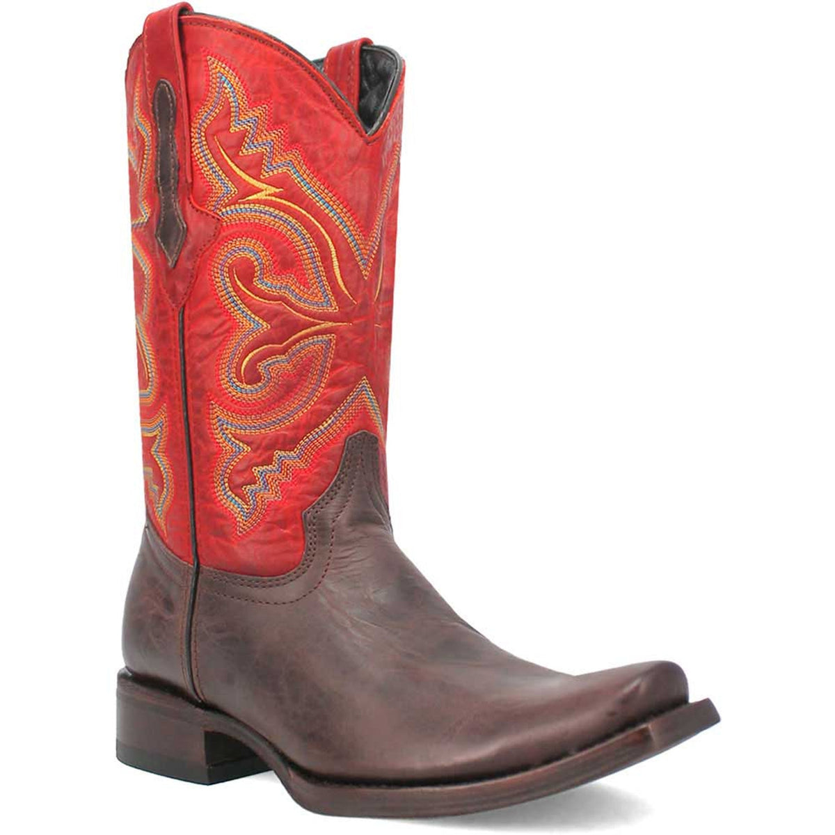 Dingo Brown and Red Snoot Toe Leather Western Boots — MensUSA