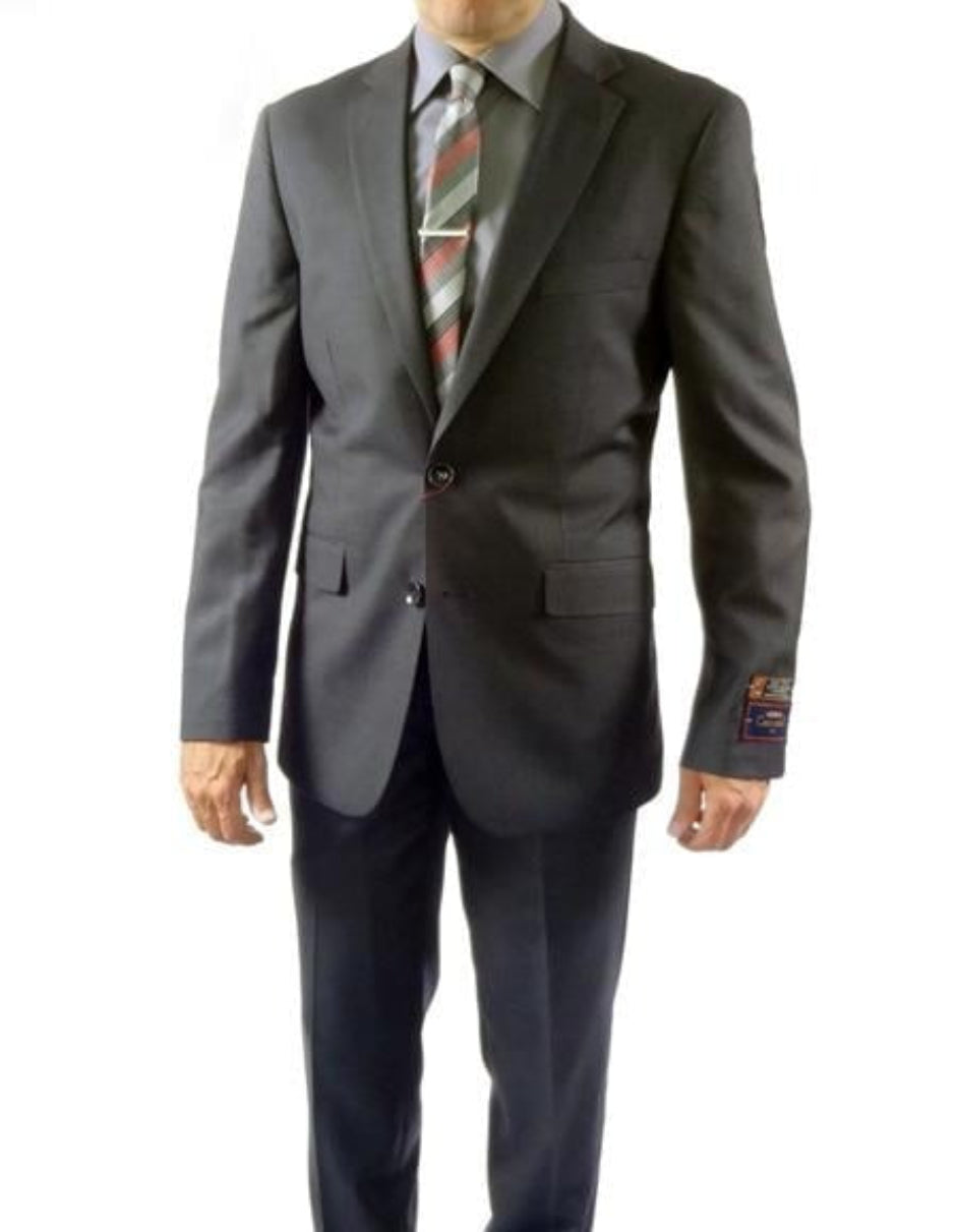 Designer Men's 2 button fully lined slim fit charcoal suit — MensUSA